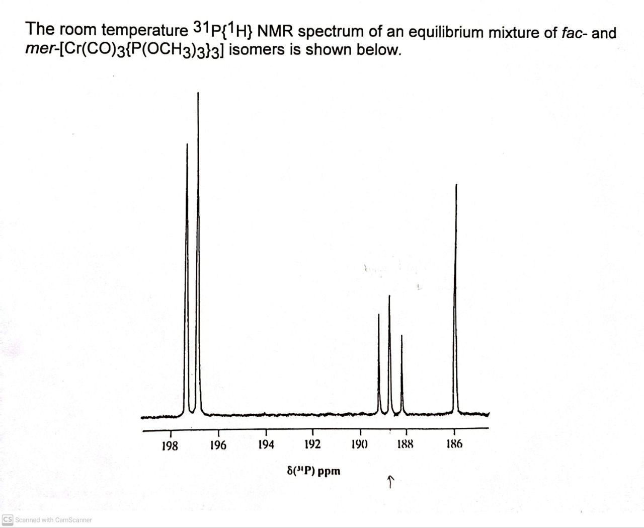Solved The room temperature 31P{1H} NMR spectrum of an | Chegg.com