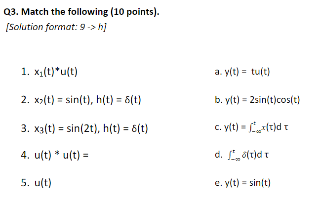 Solved Q3. Match the following ( 10 points). [Solution | Chegg.com