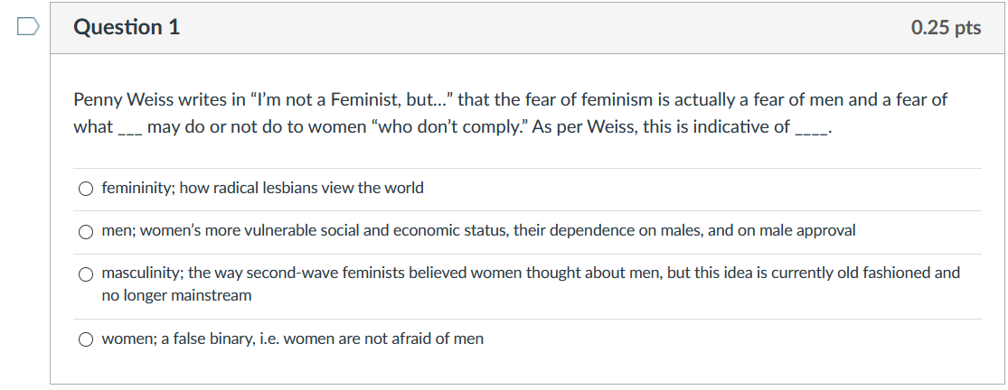 Solved Question 1 0.25 pts Penny Weiss writes in “I'm not a | Chegg.com