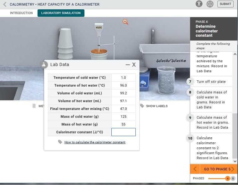 [solved] Calculate Calorimeter Constant To 2 Significant Fi