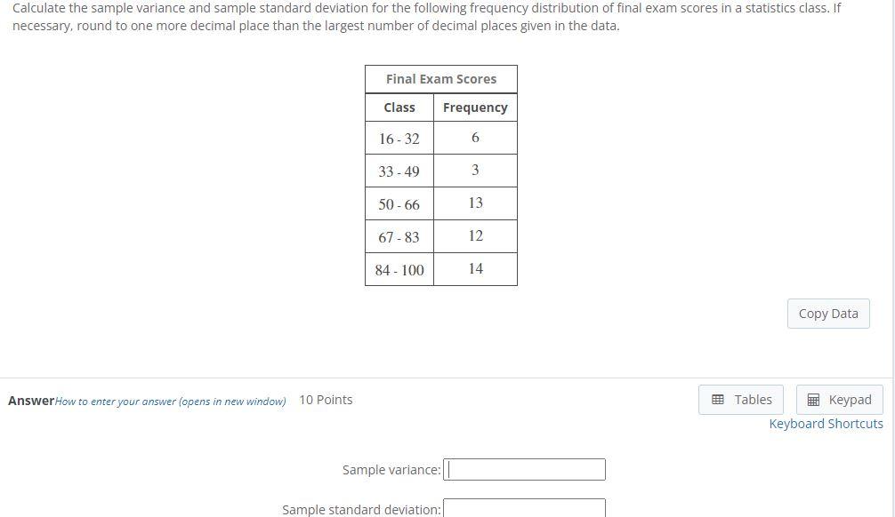 Solved Calculate the sample variance and sample standard | Chegg.com