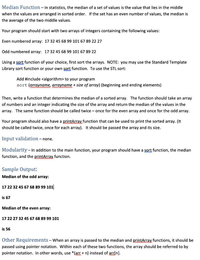 Solved Median Function In Statistics The Median Of A Set