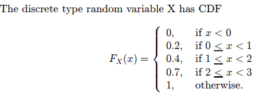 Solved The discrete type random variable X has CDF Fx(x) = | Chegg.com