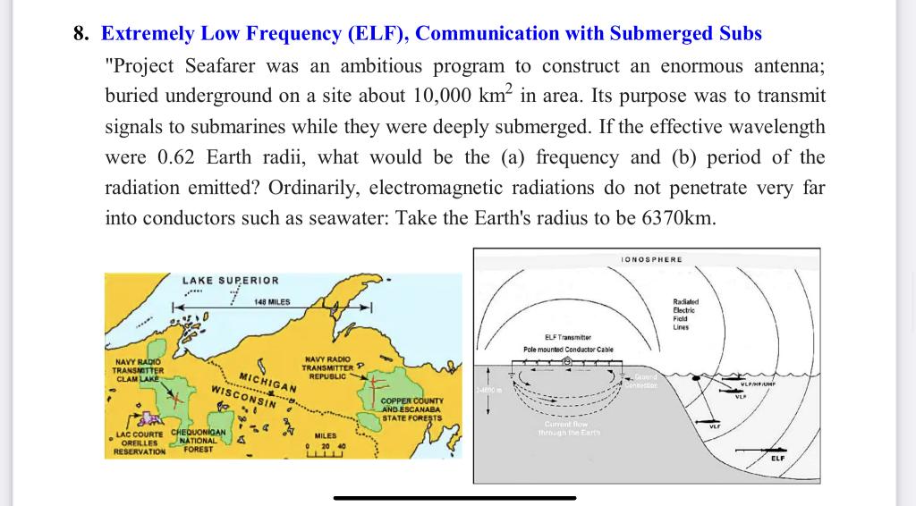 Solved 8. Extremely Low Frequency (ELF), Communication with | Chegg.com