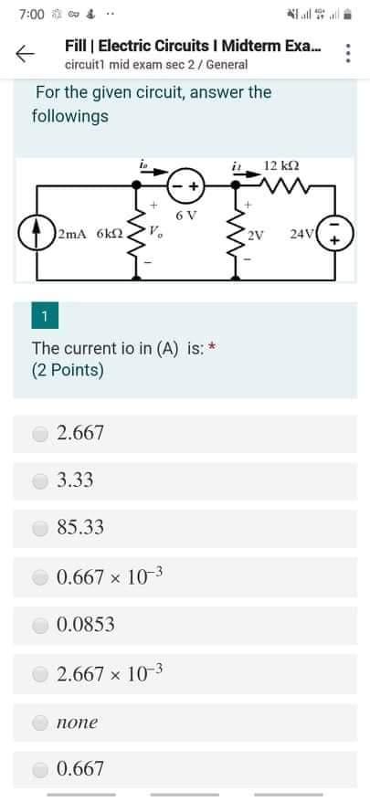 Solved 7:00 Fill Electric Circuits Midterm Exa... circuit1 | Chegg.com