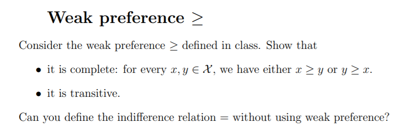 Preference Relations Let X denote the set of possible | Chegg.com