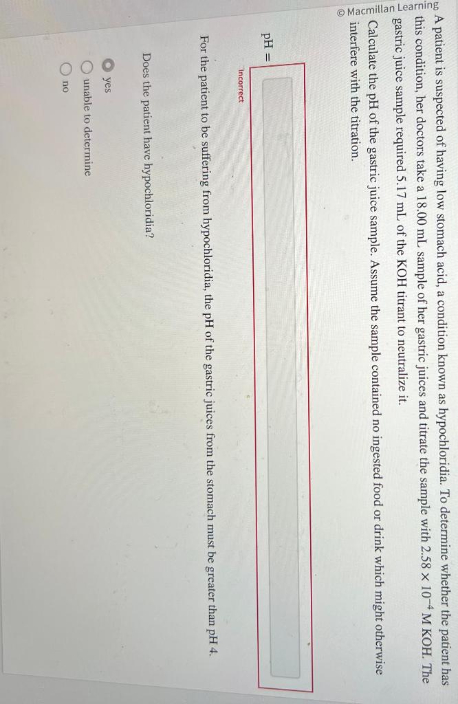 Solved A patient is suspected of having low stomach acid, a | Chegg.com