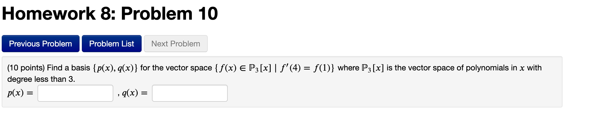 Solved Homework 8: Problem 10 Previous Problem Problem List | Chegg.com