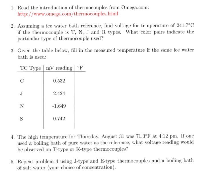 Solved Read the introduction of thermocouples from | Chegg.com