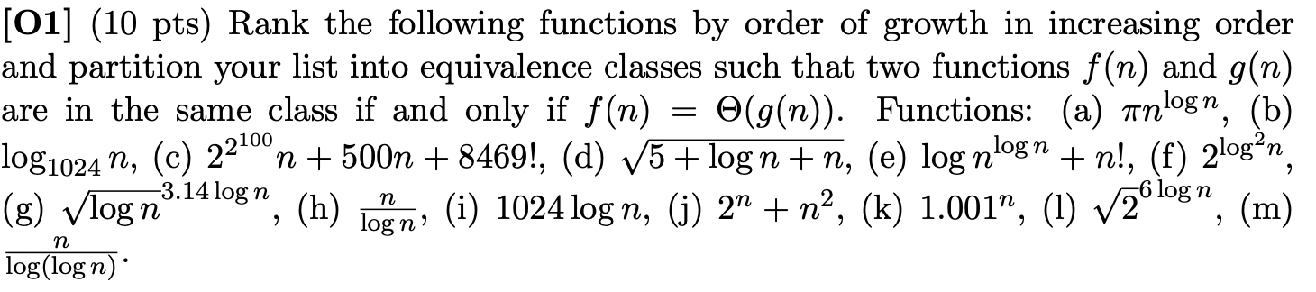 Solved Rank the following functions by order of growth in | Chegg.com
