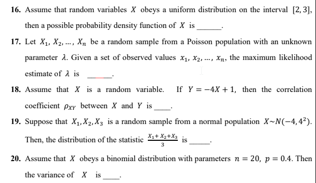 Solved 16. Assume that random variables X obeys a uniform | Chegg.com