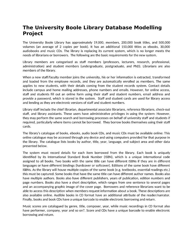 Solved The University Boole Library Database Modelling | Chegg.com