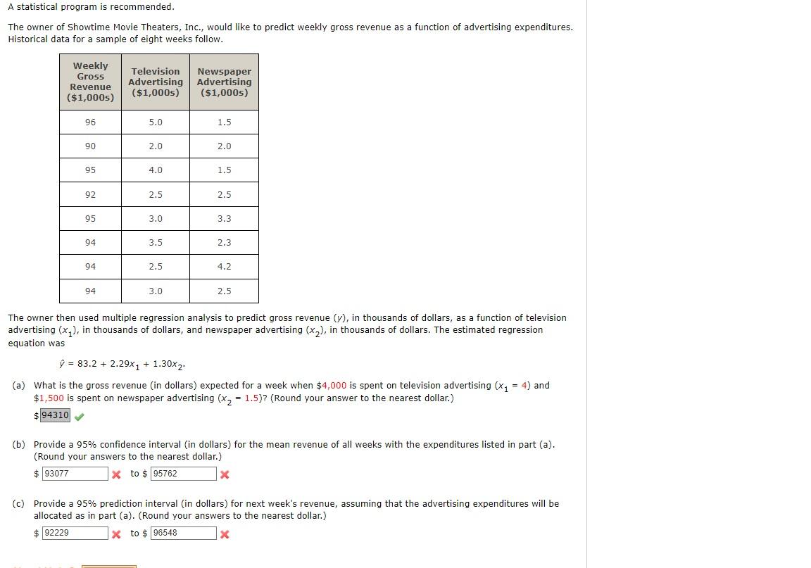 Solved A statistical program is recommended. The owner of | Chegg.com