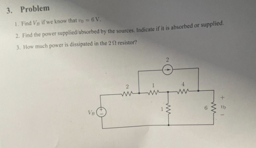 Solved 3. Problem 1. Find VB if we know that v0=6 V. 2. Find | Chegg.com