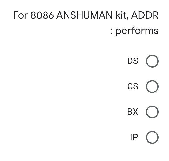 Solved For 8086 ANSHUMAN kit. ADDR :performs DS O CS Вх О IP | Chegg.com
