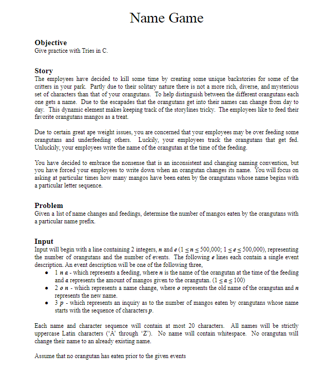 Solved Objective Give practice with Tries in C. Story The | Chegg.com