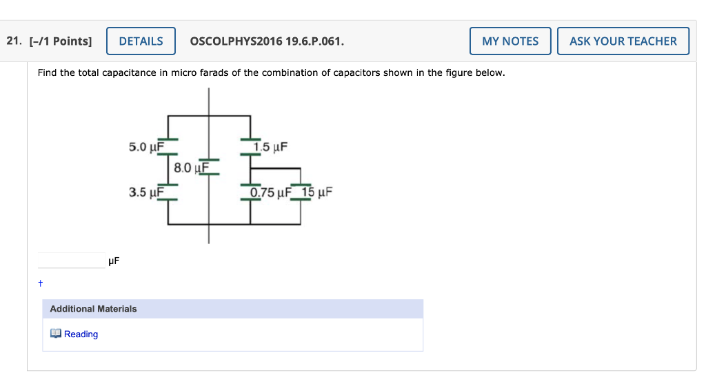 Solved 21. [-/1 Points] DETAILS OSCOLPHYS2016 19.6.P.061. MY | Chegg.com