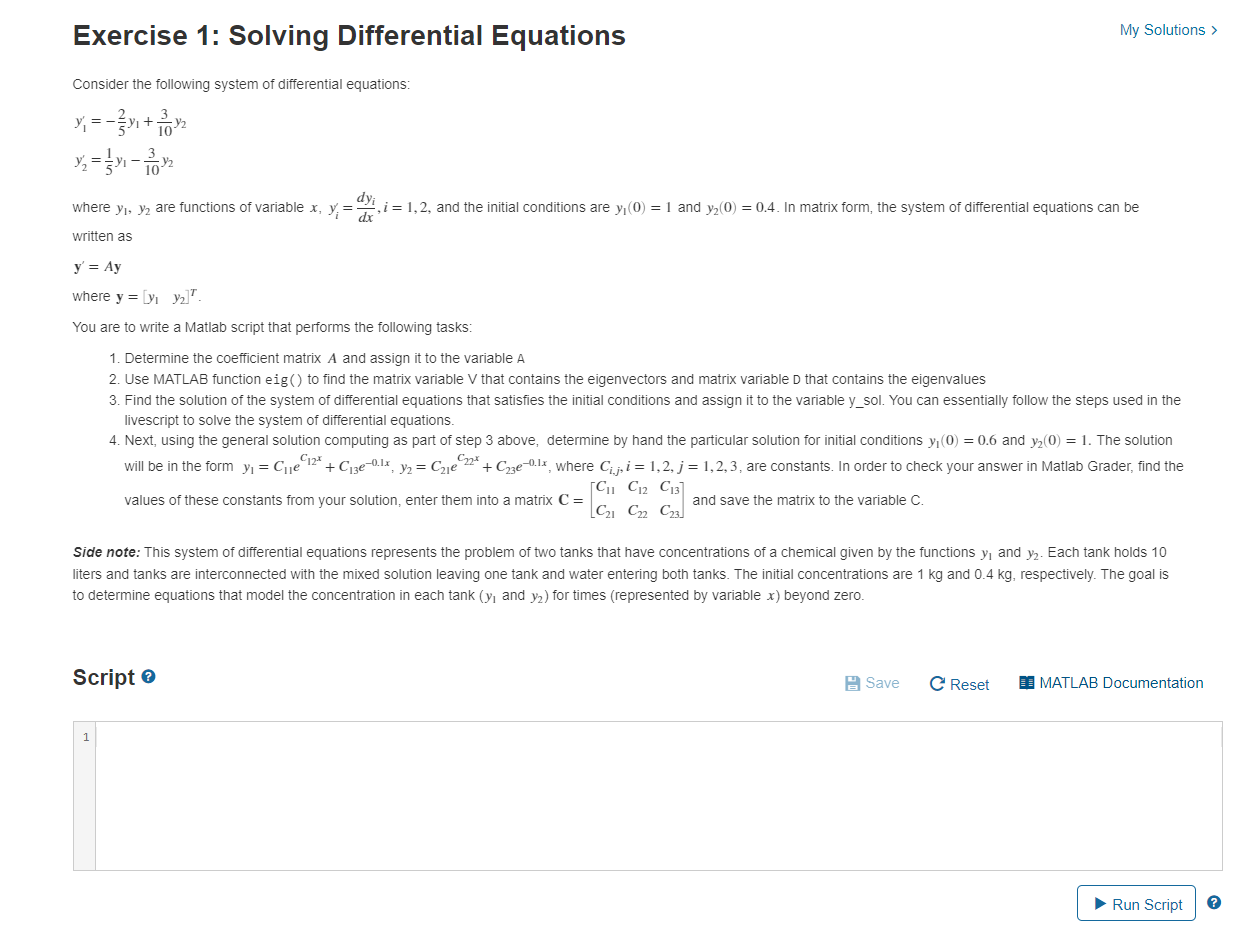 Solved Exercise 1: Solving Differential Equations My | Chegg.com