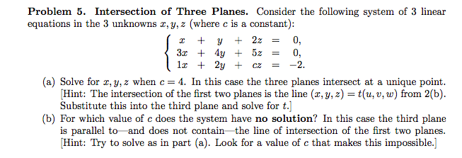 Solved Problem 5. Intersection of Three Planes. Consider the | Chegg.com