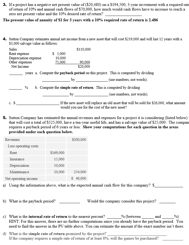 Solved 3. If a project has a negative net present value of | Chegg.com