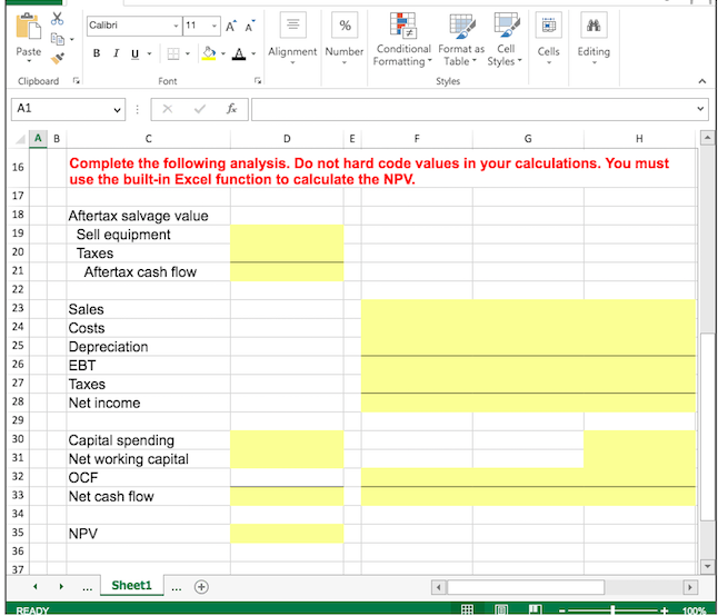 Solved XUR 5 + Calculating NPV - Excel FORMULAS DATA REVIEW | Chegg.com