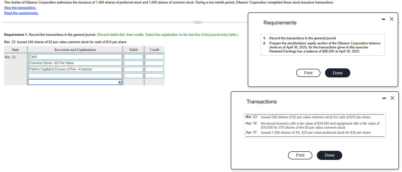 Requirement 1. Record the transactions in the general | Chegg.com