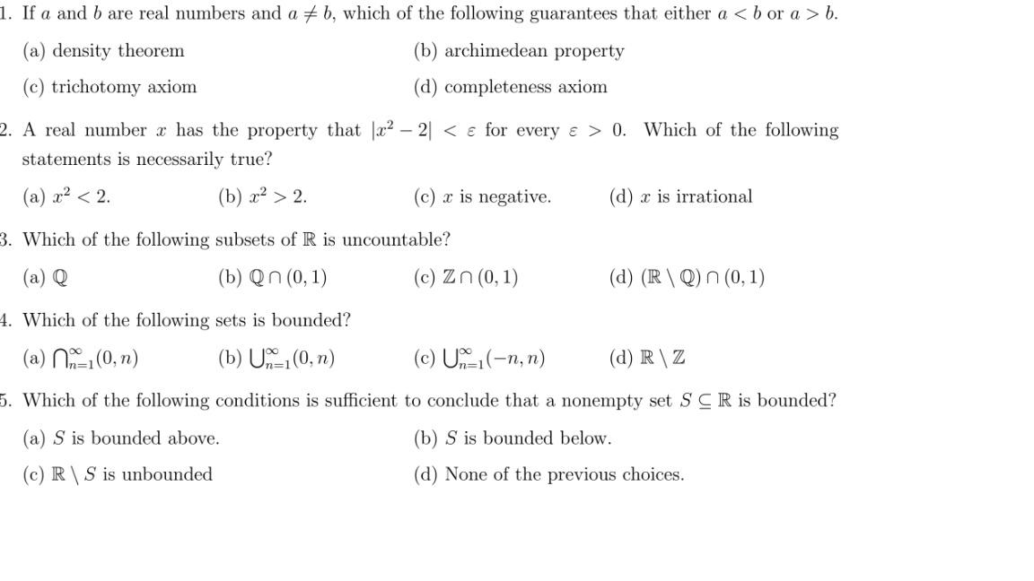 Solved 1. If a and b are real numbers and a #b, which of the | Chegg.com