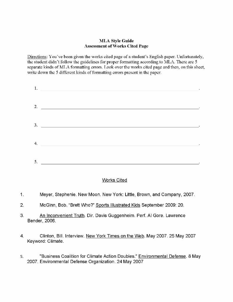 MLA Style Guide Assessment of Works Cited Page | Chegg.com