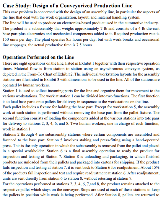 Solved Case Study: Design of a Conveyorized Production Line | Chegg.com