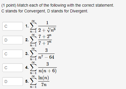 Solved (1 point) Match each of the following with the | Chegg.com