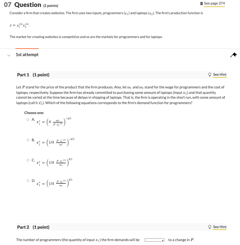 Solved 7 Question (2 points) 븐 See page 374 Consider a firm | Chegg.com