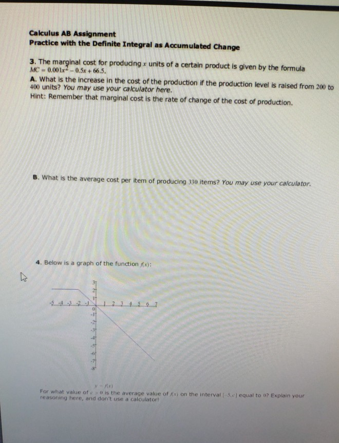 Solved Calculus AB Assignment Practice with the Definite | Chegg.com
