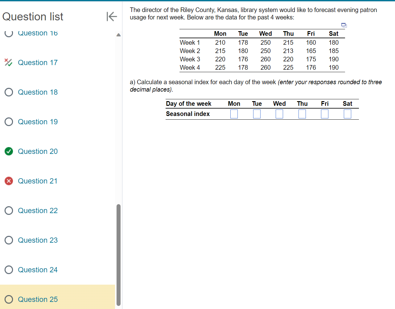 Solved Question list Question 16 Question 18 Question 19 | Chegg.com