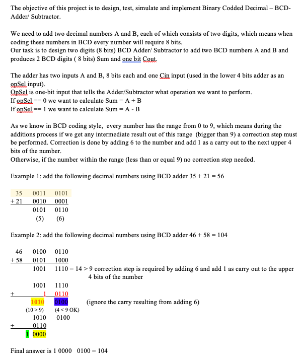 Solved Full demonstration for your BCD adder/ subtractor, | Chegg.com
