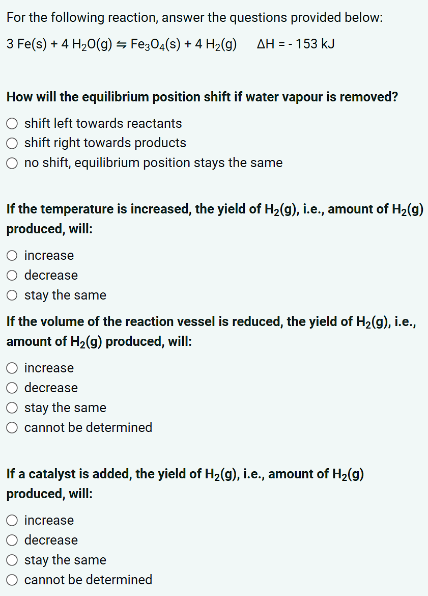 Solved For the following reaction, answer the questions | Chegg.com