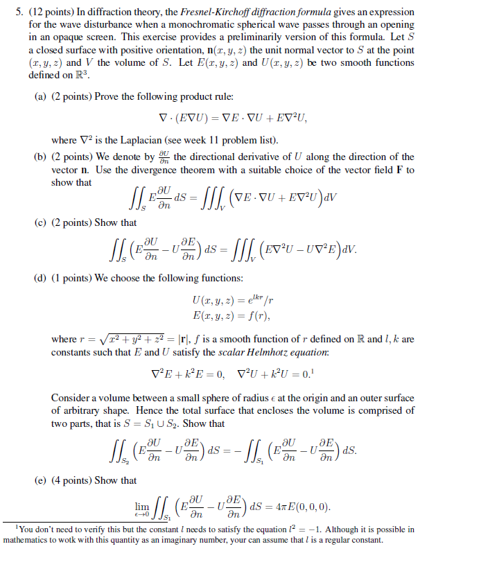 Solved Sl = SIS, (VE: VU + EV-U)av 5. (12 points) In | Chegg.com