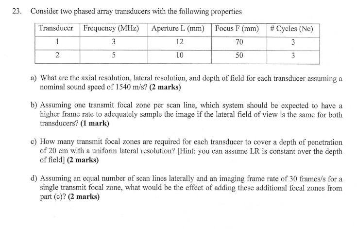 Solved 23. Consider two phased array transducers with the | Chegg.com