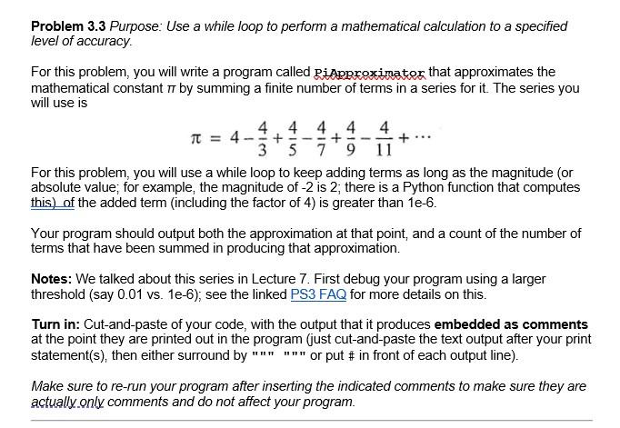 Solved Problem 3.3 Purpose: Use a while loop to perform a | Chegg.com