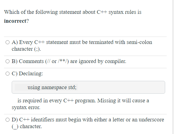 Solved Which Of The Following Statement About C Syntax