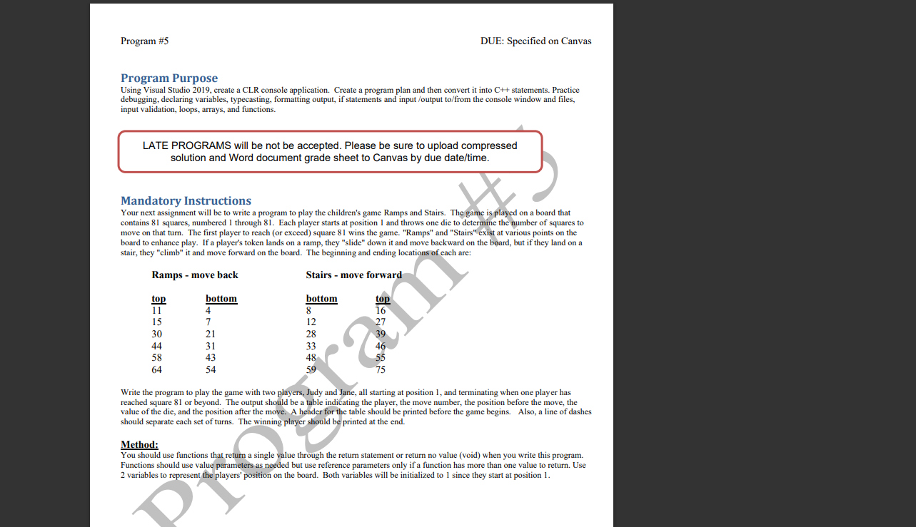 Solved Program #5 DUE: Specified on Canvas Program Purpose | Chegg.com