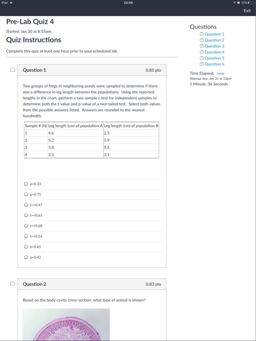 Solved 20-56 イ蚕12% Exit Pre-Lab Quiz 4 Started: Jan 30 at | Chegg.com