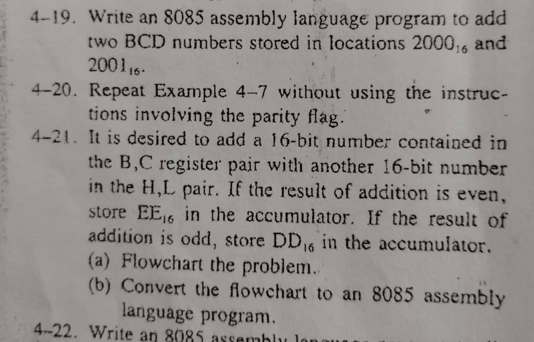 Solved 4 19 Write An 8085 Assembly Language Program To Add 