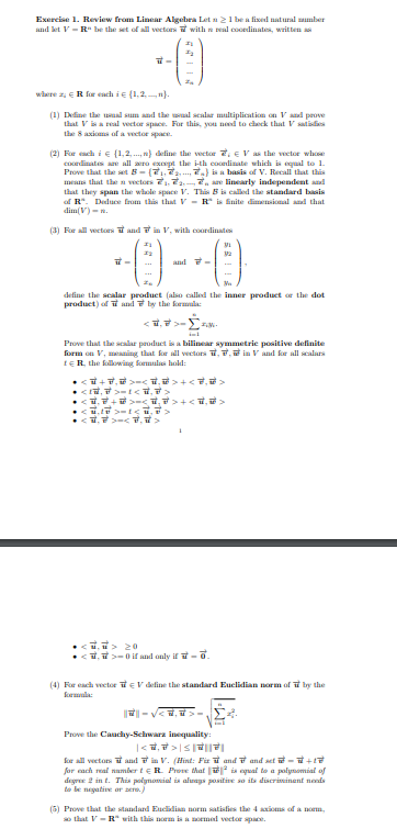 Solved Exercise 1. ﻿Review from Linear Algebra Let n≥1 be ﻿a | Chegg.com