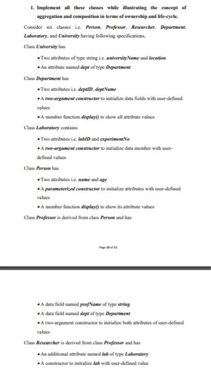 Solved 1. Implement all these classes while illustrating the | Chegg.com