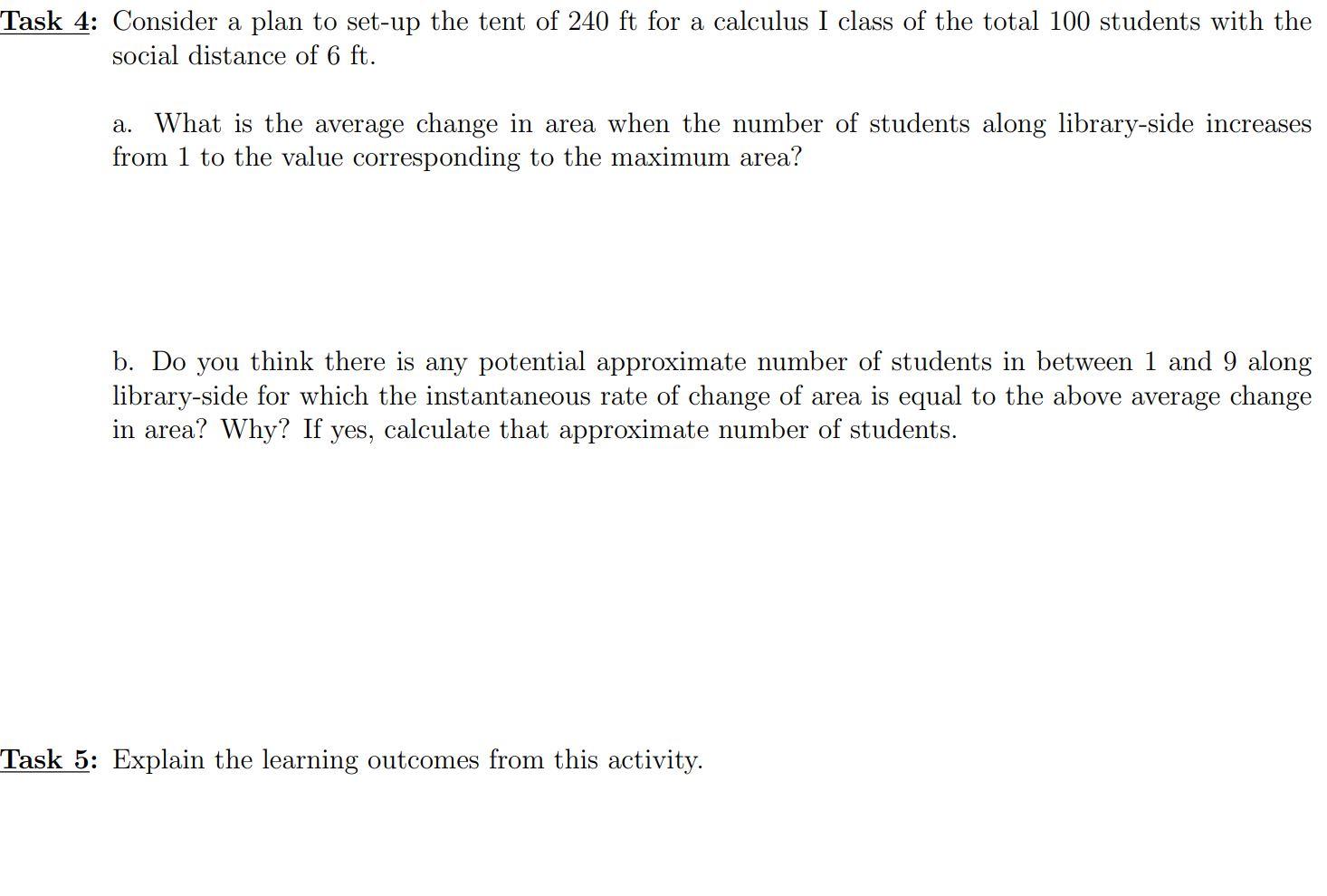 Solved Task 4: Consider a plan to set-up the tent of 240 ft | Chegg.com