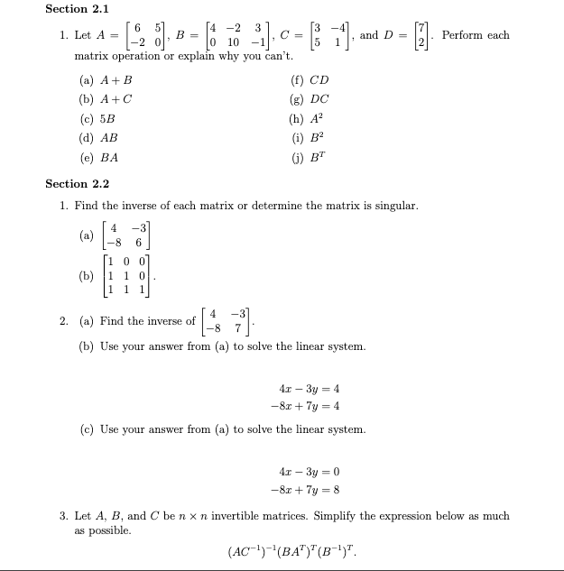 Solved Section 2.1 23]. c = [ 11 and D = 2. Perform each -1 | Chegg.com