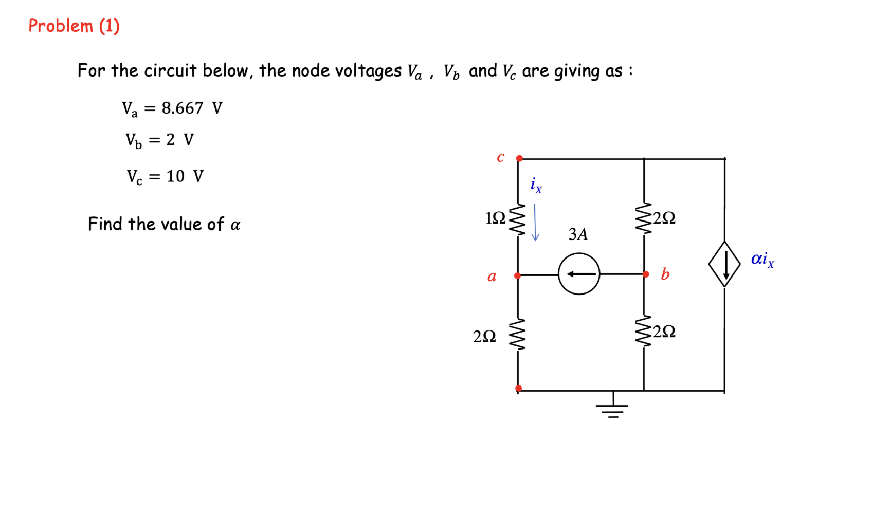 Solved For the circuit below, the node voltages Va,Vb and Vc | Chegg.com