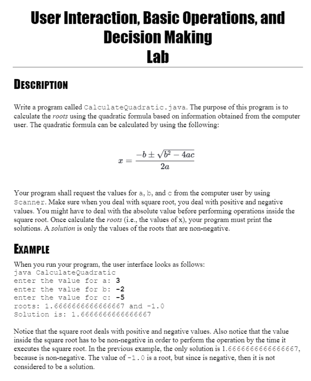 Solved User Interaction, Basic Operations, and Decision | Chegg.com