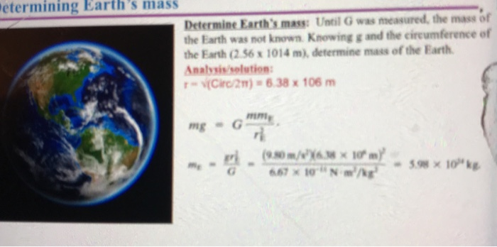 Solved etermining Earth's mass Determine Earth's mass: Until | Chegg.com