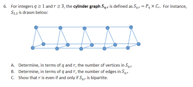 Solved 6. For integers q≥1 and r≥3, the cylinder graph Sq,r | Chegg.com